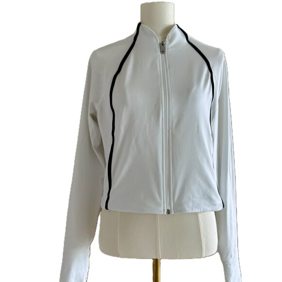 Athleta | Tops | Athleta White Black Salutation Crop Jacket Sz Large ...